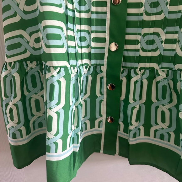THML | Dresses | Thml Green Geometric Buttonup Blouse | Poshmark
